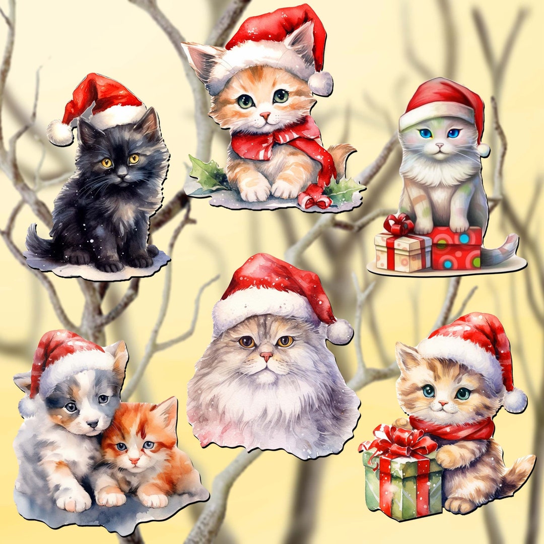 Cat Clip-on Ornaments Set of 6 for Christmas - Perfect for Cat Lovers ...