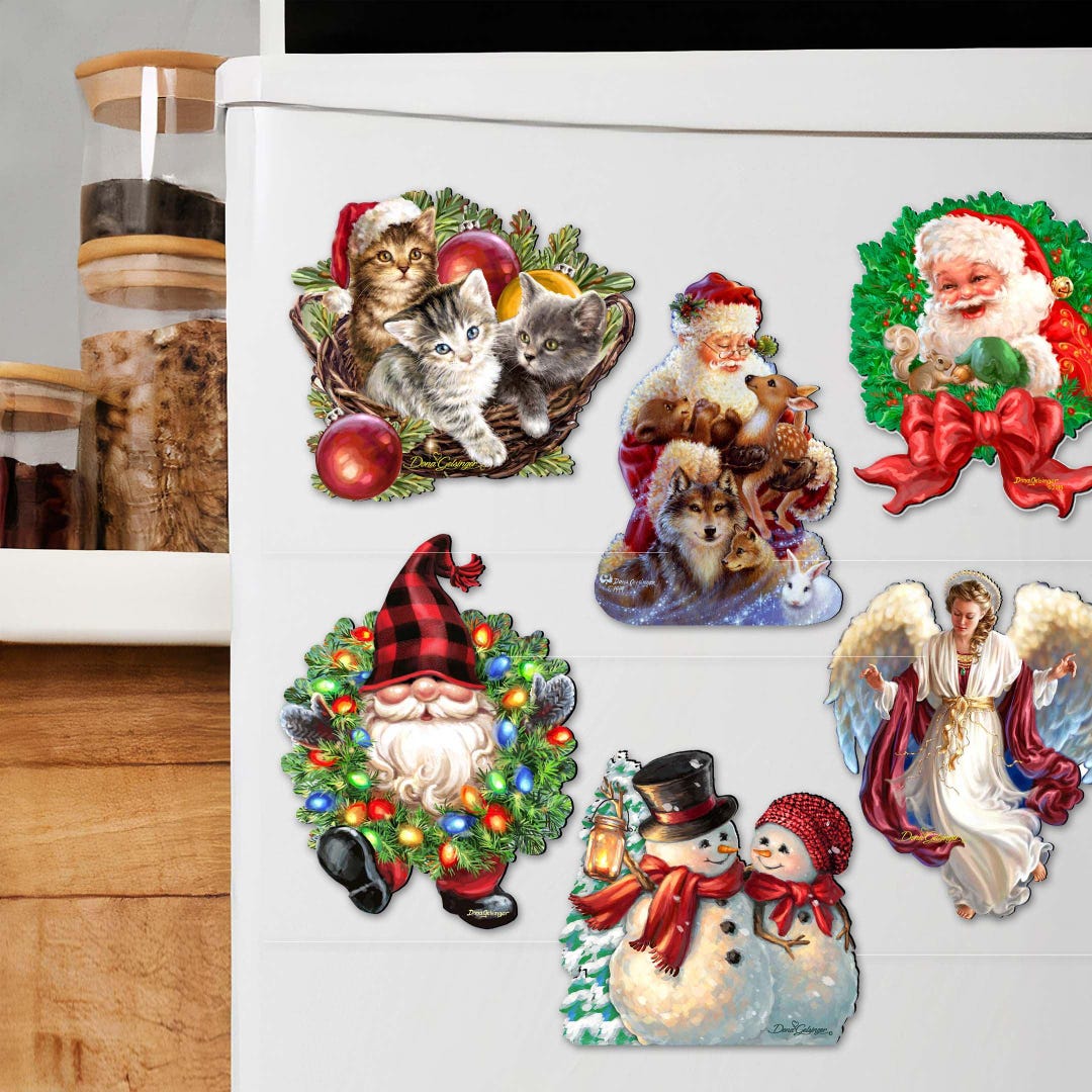 Santa and Friends Magnet Gift Set of 6 Dona Gelsinger Art - Christmas ...
