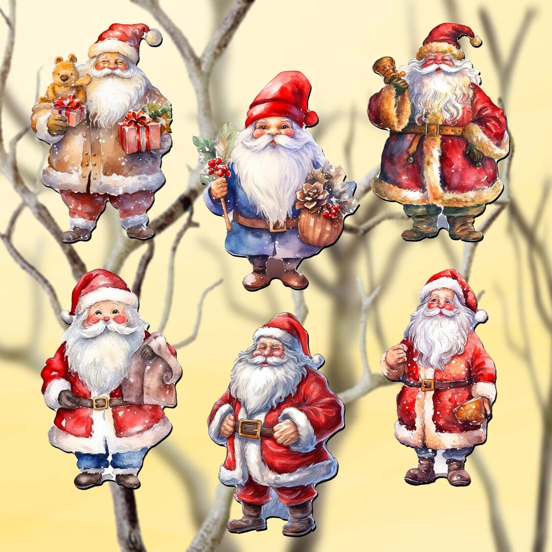 Santa Clip-on Ornament Set of 6 Christmas Decoration Holiday Cheers ...