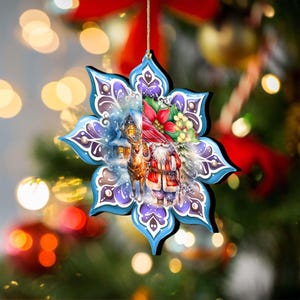 Santa With Reindeer Snowflake Ornament - Christmas Santa and Snowman ...