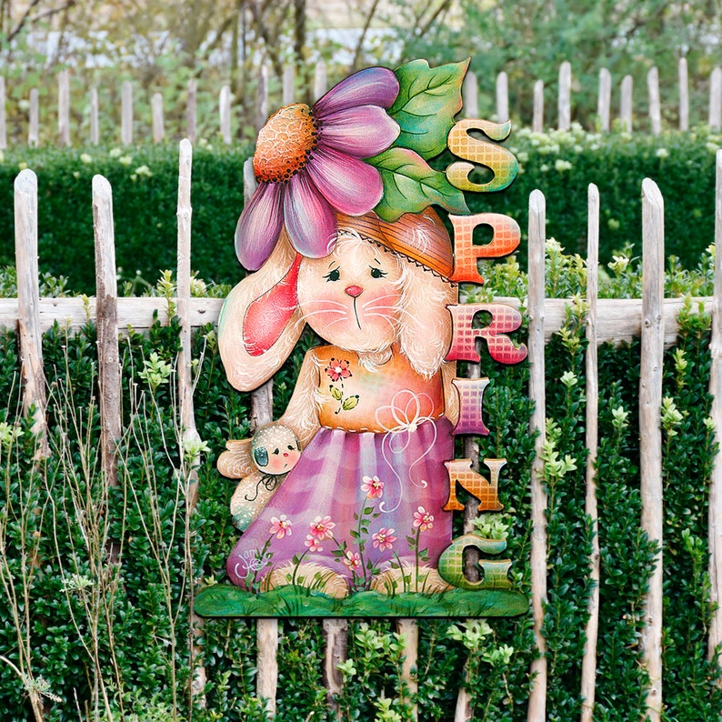 Easter Bunny Door Hanger – Spring Wooden Front Door Decor – Handcrafted ...