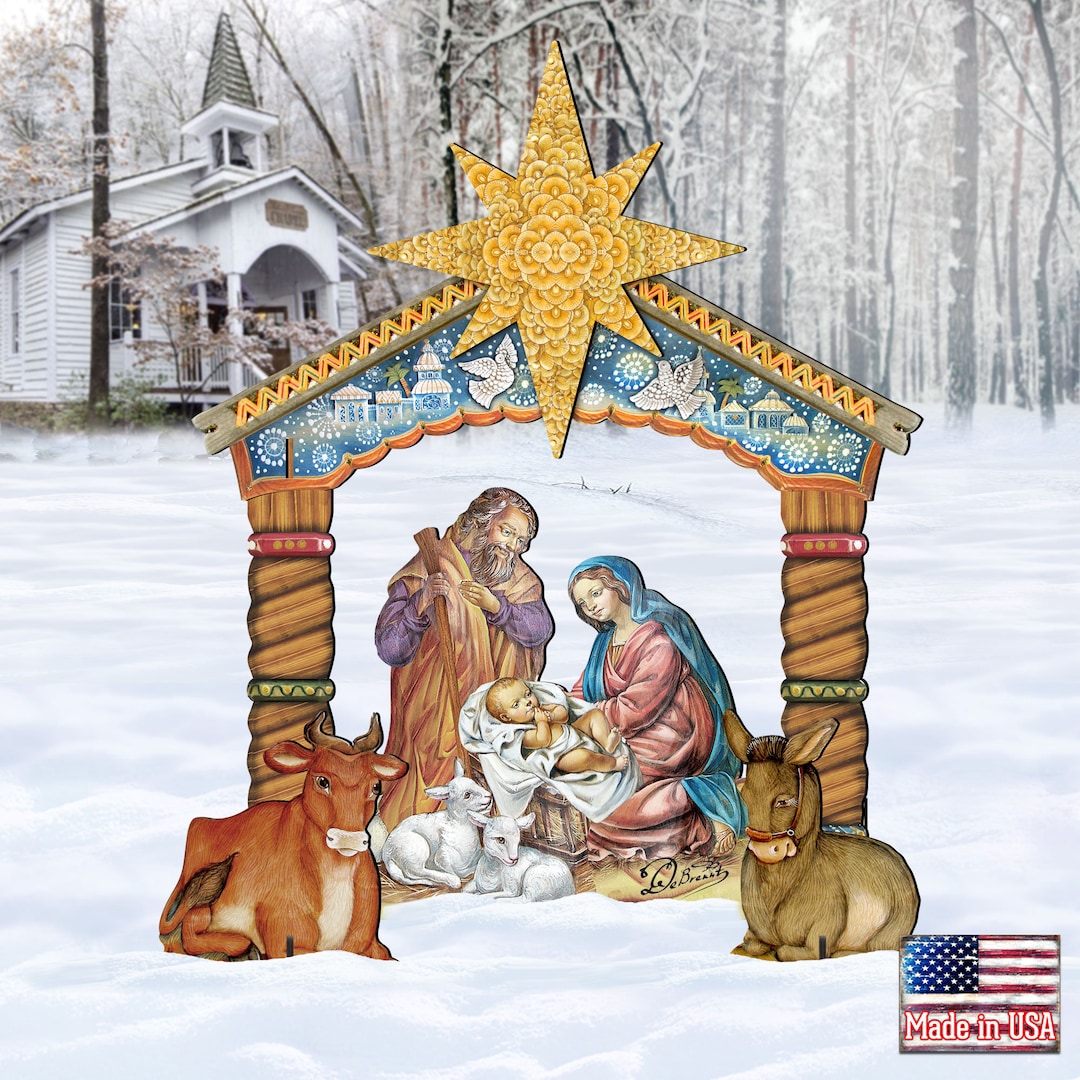 Outdoor NATIVITY SET Large Holly Family Wooden Free-standing Christmas ...