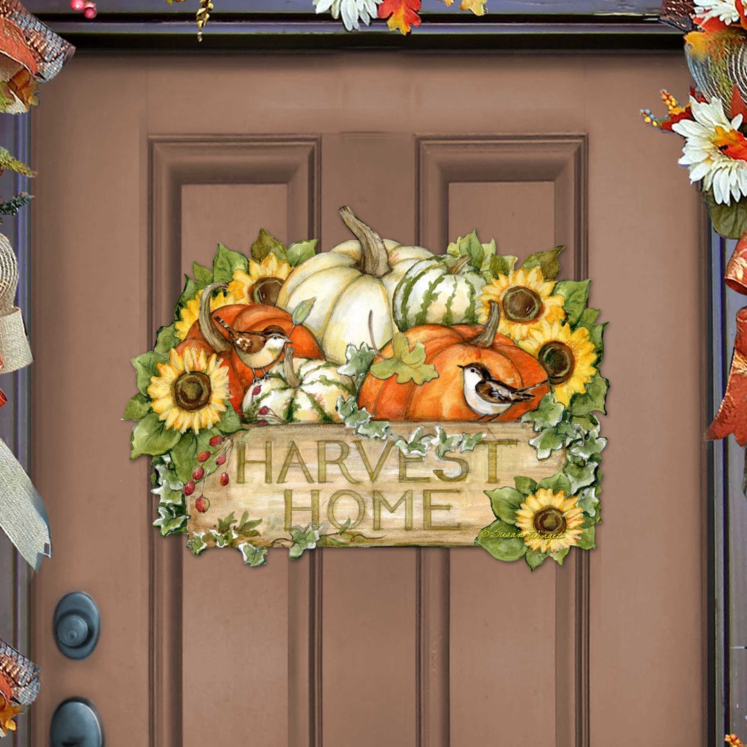 Harvest Welcome Sign - Fall Cornucopia Door Decor Handcrafted Autumn ...