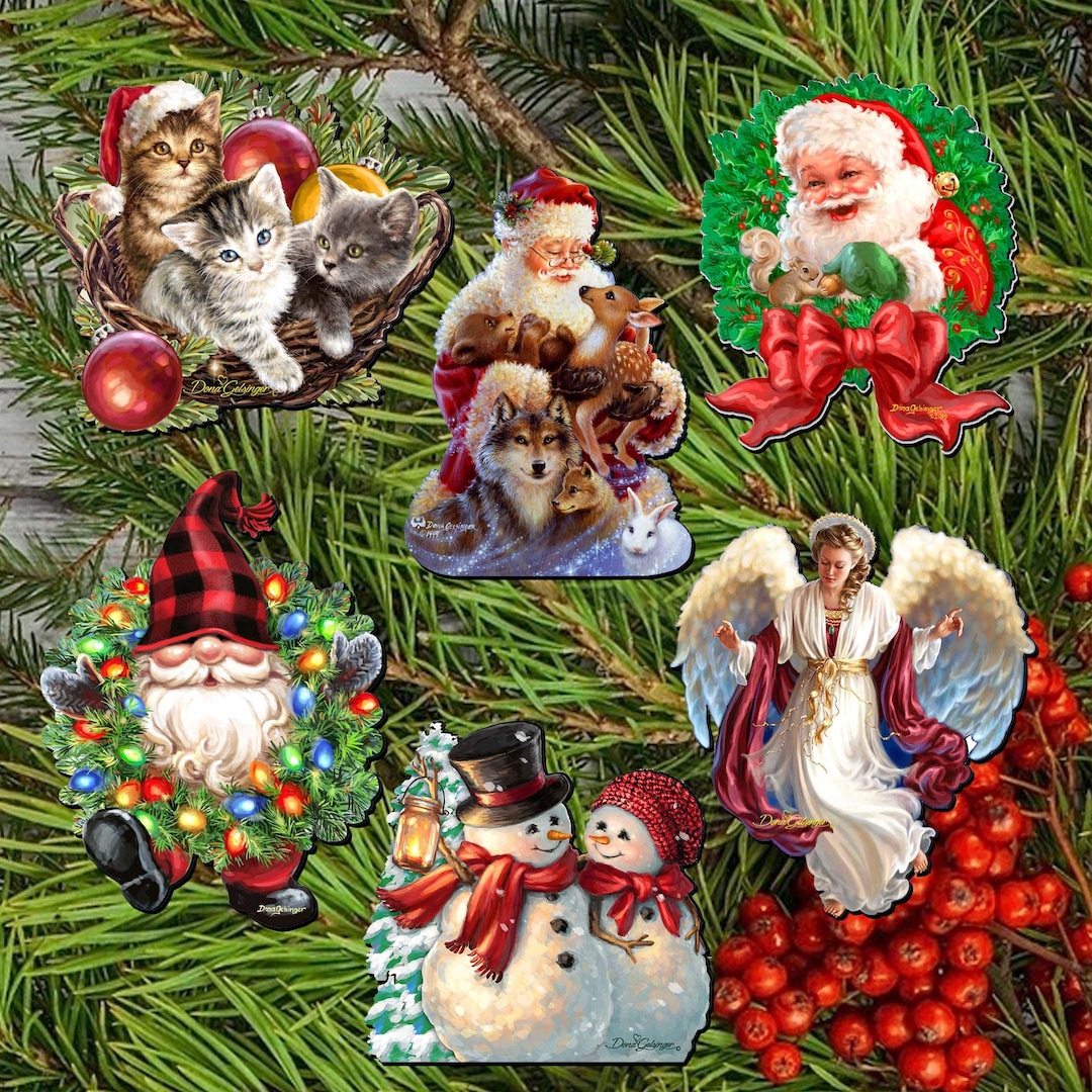 Santa and Friends Clip-on Ornaments Gift Set of 6 - Dona Gelsinger Art ...
