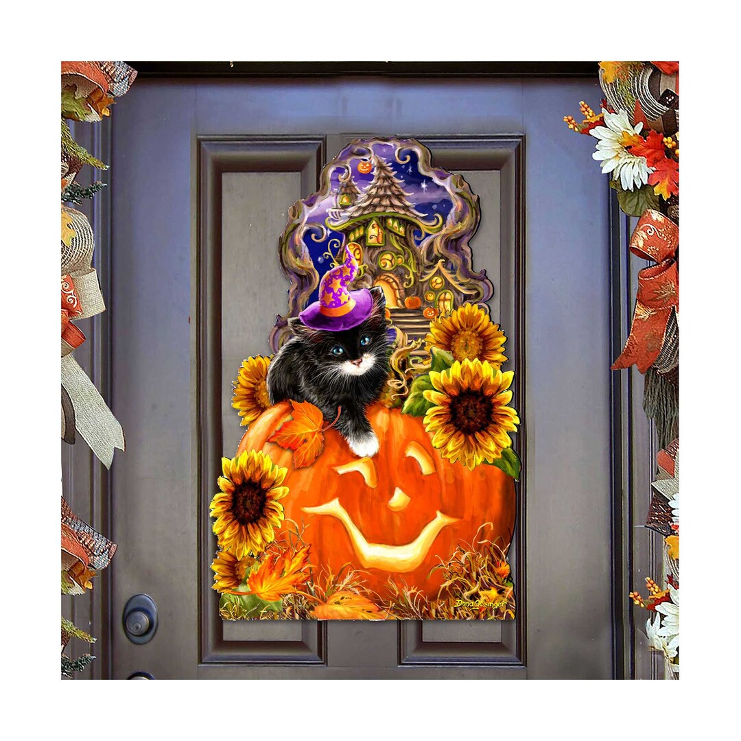 Fall Decor - Black Cat Door Hanger and Wall Sign Dona Gelsinger Art ...
