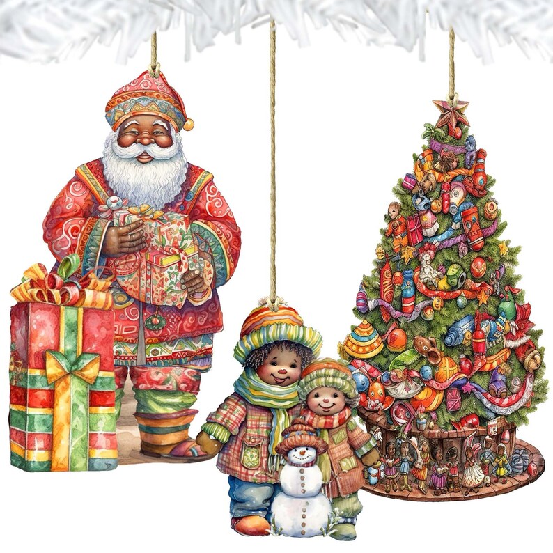 Santa Around the World - African-inspired Santa Wooden Ornaments - G ...