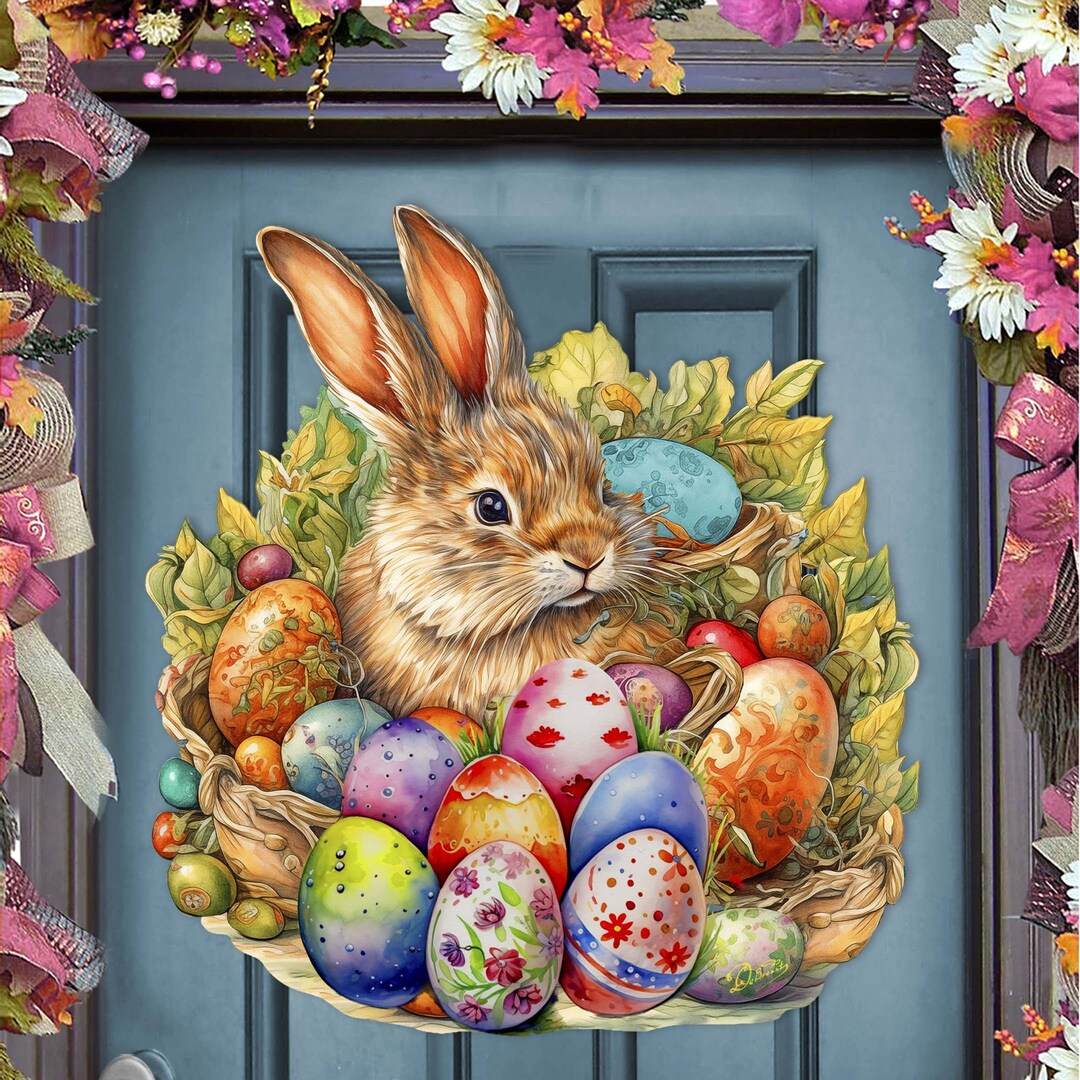 Easter Bunny Door Hanger – Spring Holiday Wall Decor – Rustic Bunny ...