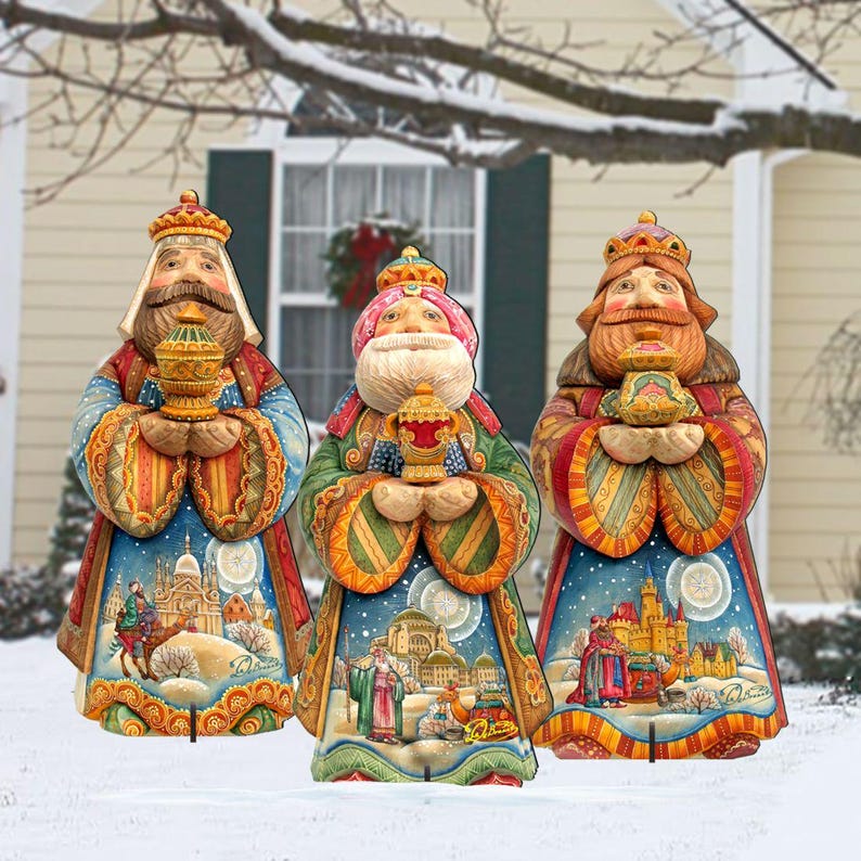 Three Kings Set OUTDOOR Nativity Set of 3 - Handcrafted Wooden Yard ...