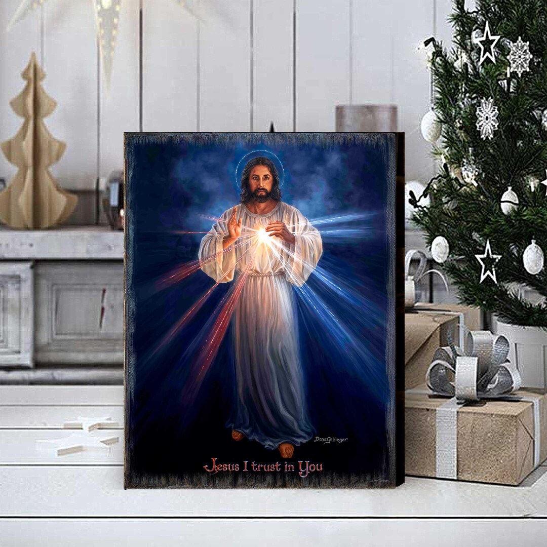 Divine Mercy Wall Art on Reclaimed Wood Block - Inspirational Decor ...