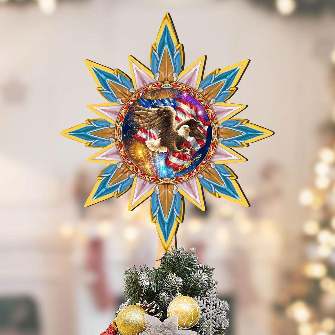American Patriotic Eagle Tree Topper Handcrafted Wooden Christmas ...