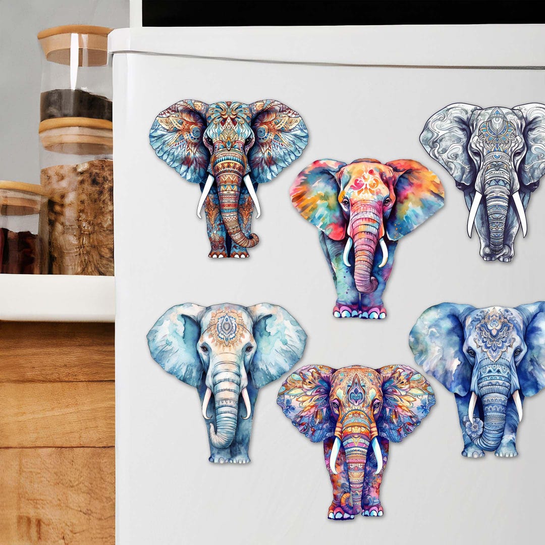 Elephant Magnets Gift Set of 6 - Wildlife Decor - 8090036G-S6 ...
