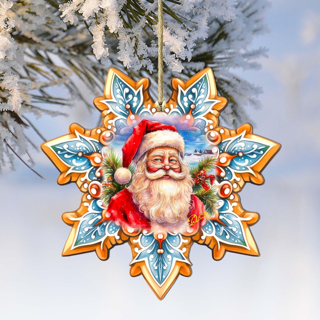 Santa With Reindeer Snowflake Ornament - Christmas Santa and Snowman ...