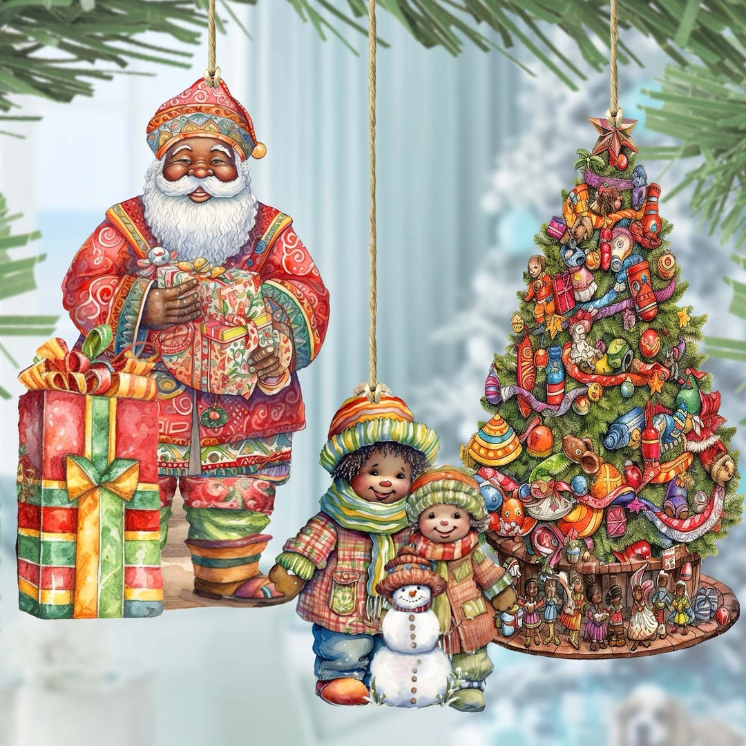 Santa Around the World - African-inspired Santa Wooden Ornaments - G ...