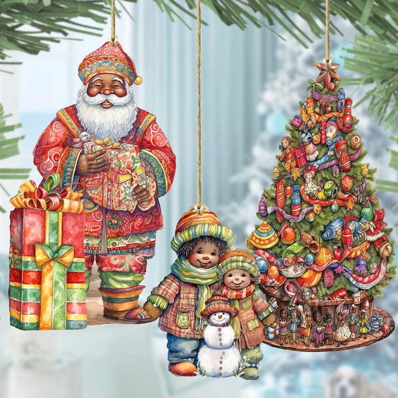 Santa Around the World - African-inspired Santa Wooden Ornaments - G ...
