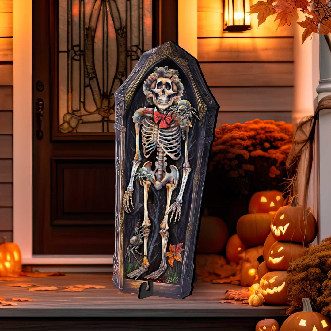 Halloween Skeleton Coffin Outdoor Garden Yard Wooden Decoration ...