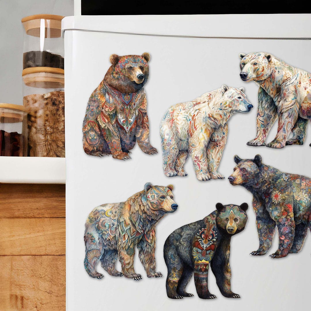 Gift Set of 6 Bear Parade Magnets - Wildlife Decor - 8090106G-S6 ...