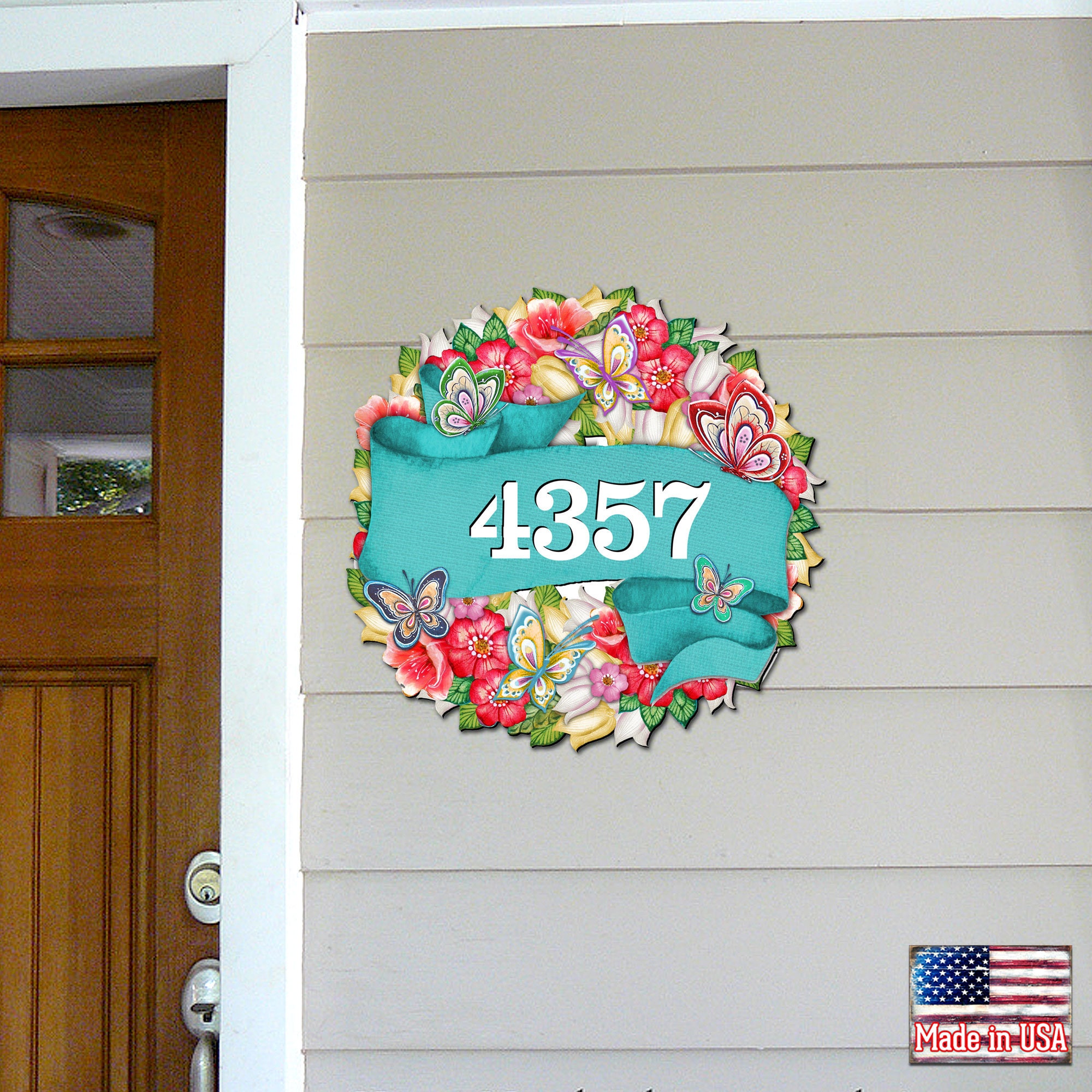 House Numbers Floral Wreath House Number Plaque Door | Etsy