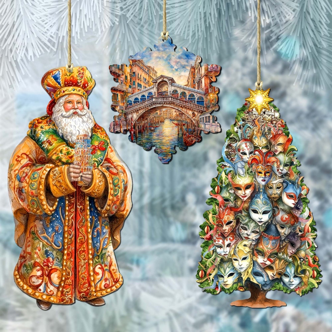 Santa Around the World - Italian Santa Wooden Ornaments Set: G ...