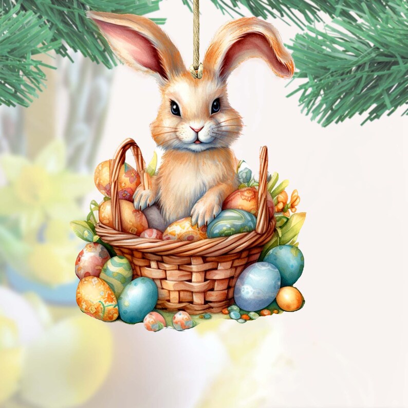 Easter Bunny Ornament - Handcrafted Christmas Spring Wooden Decor ...