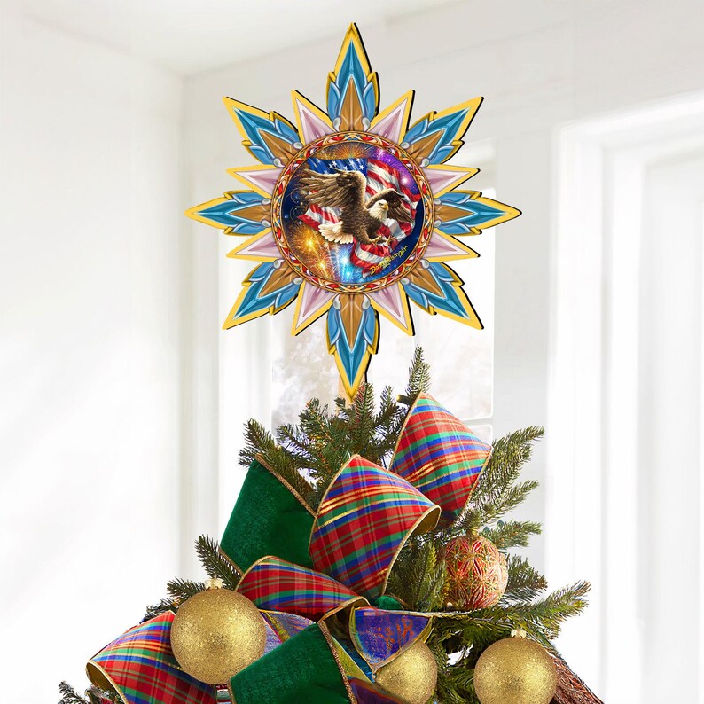American Patriotic Eagle Tree Topper Handcrafted Wooden Christmas ...