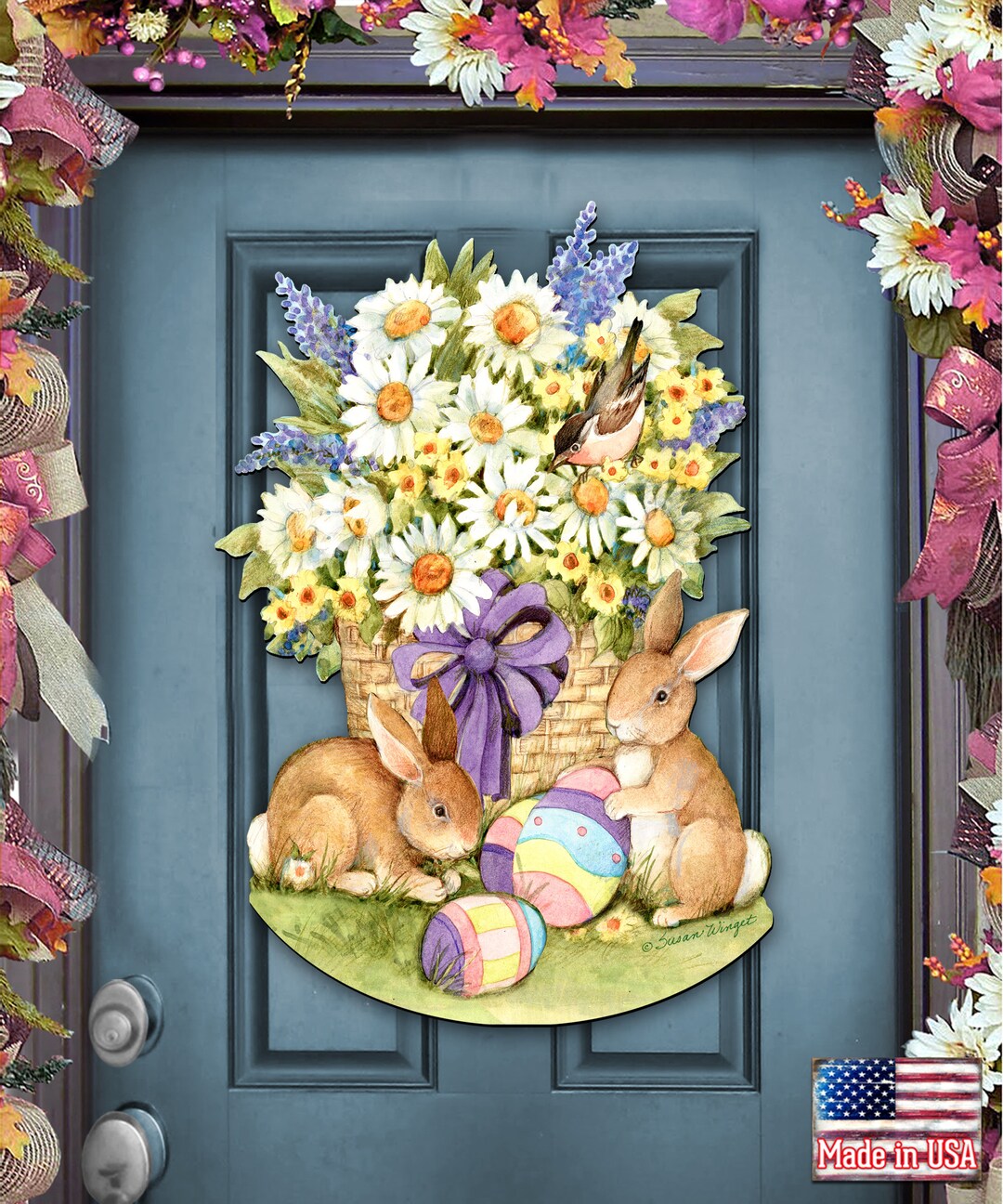Easter Bunnies Wall & Door Decor – Spring Floral Decoration – Susan ...