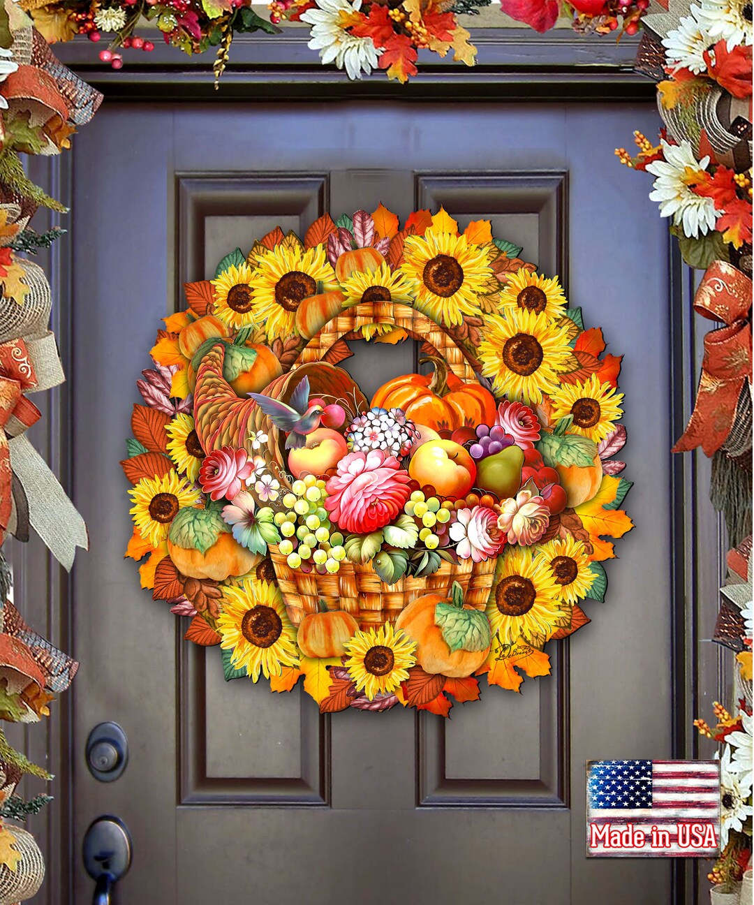 Fall Decor - Fall Wreath - Thanksgiving Decorations - Cornucopia Wooden ...