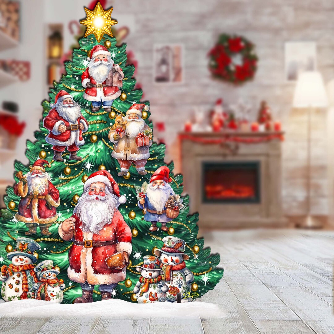 Santa Claus-themed Christmas Tree Outdoor and Indoor Decor - Wooden ...