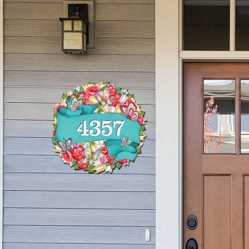 House Numbers Floral Wreath House Number Plaque Door - Etsy