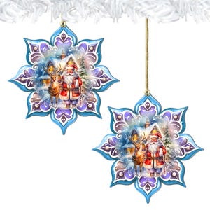 Santa With Reindeer Snowflake Ornament - Christmas Santa and Snowman ...