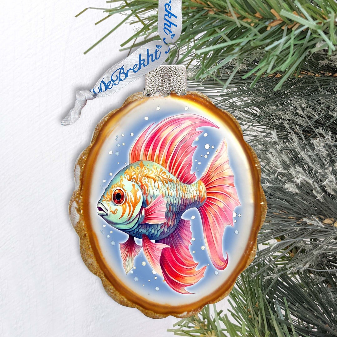 Red Fin Mercury Glass Fish Keepsake Ornament - Coastal Christmas Decor ...