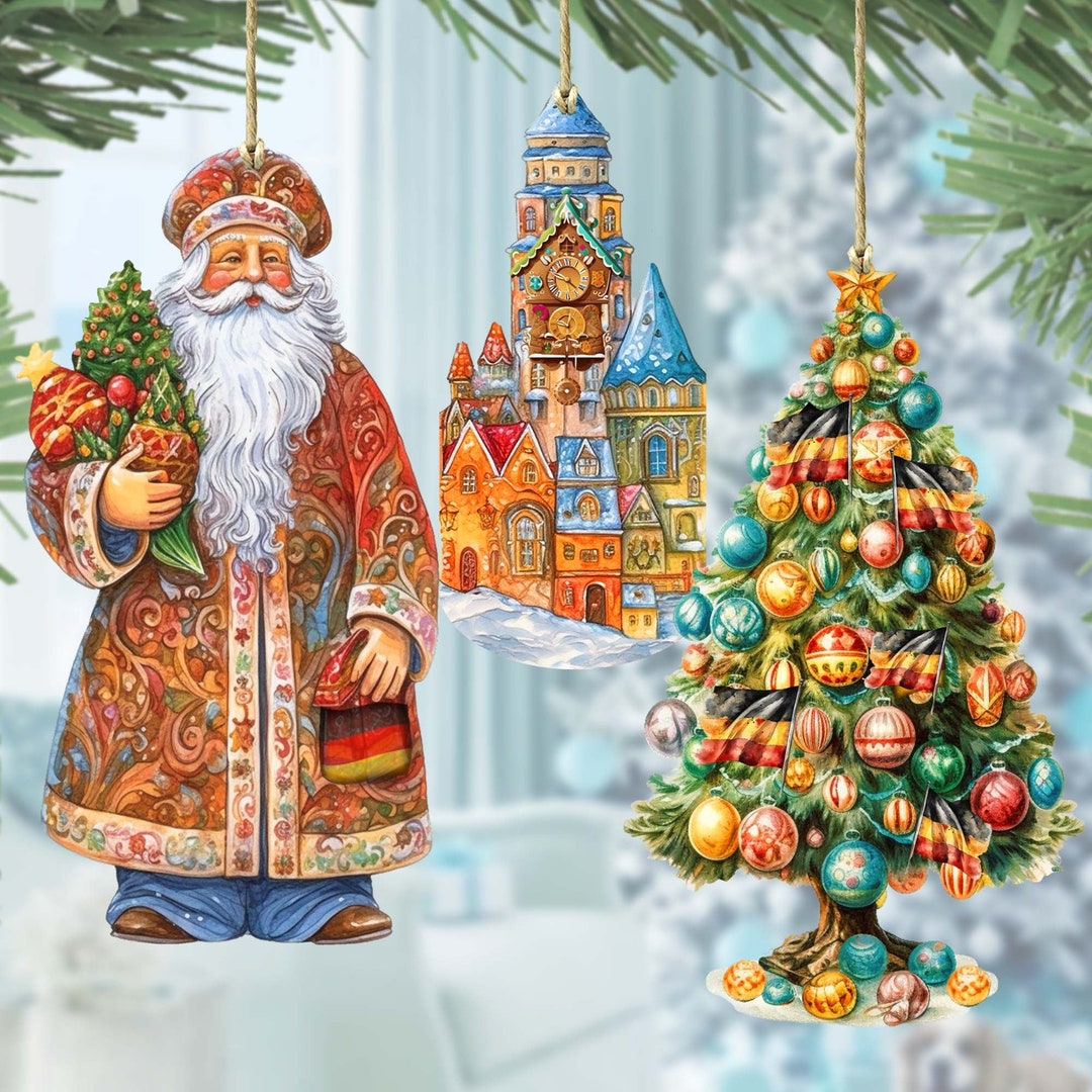 Germany-inspired Traveling Santa Ornament Set - Christmas Wooden Decor ...