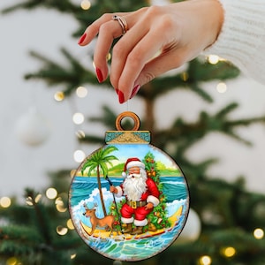 Coastal Nautical Santa Surfboard Ornament - Holiday Decor - 8688185 ...