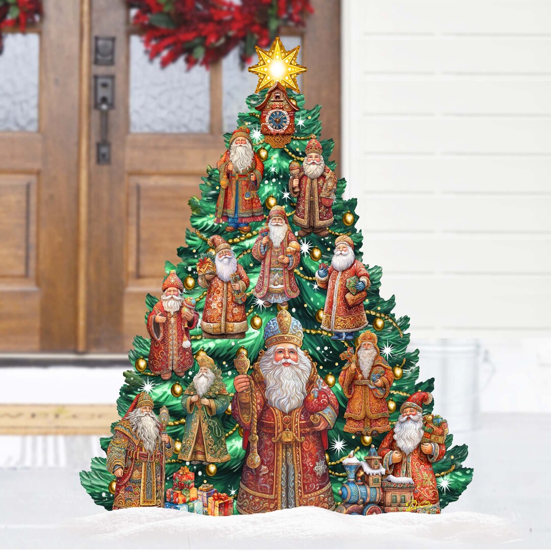 Santa-themed Christmas Tree Outdoor Indoor Décor Wooden Christmas ...