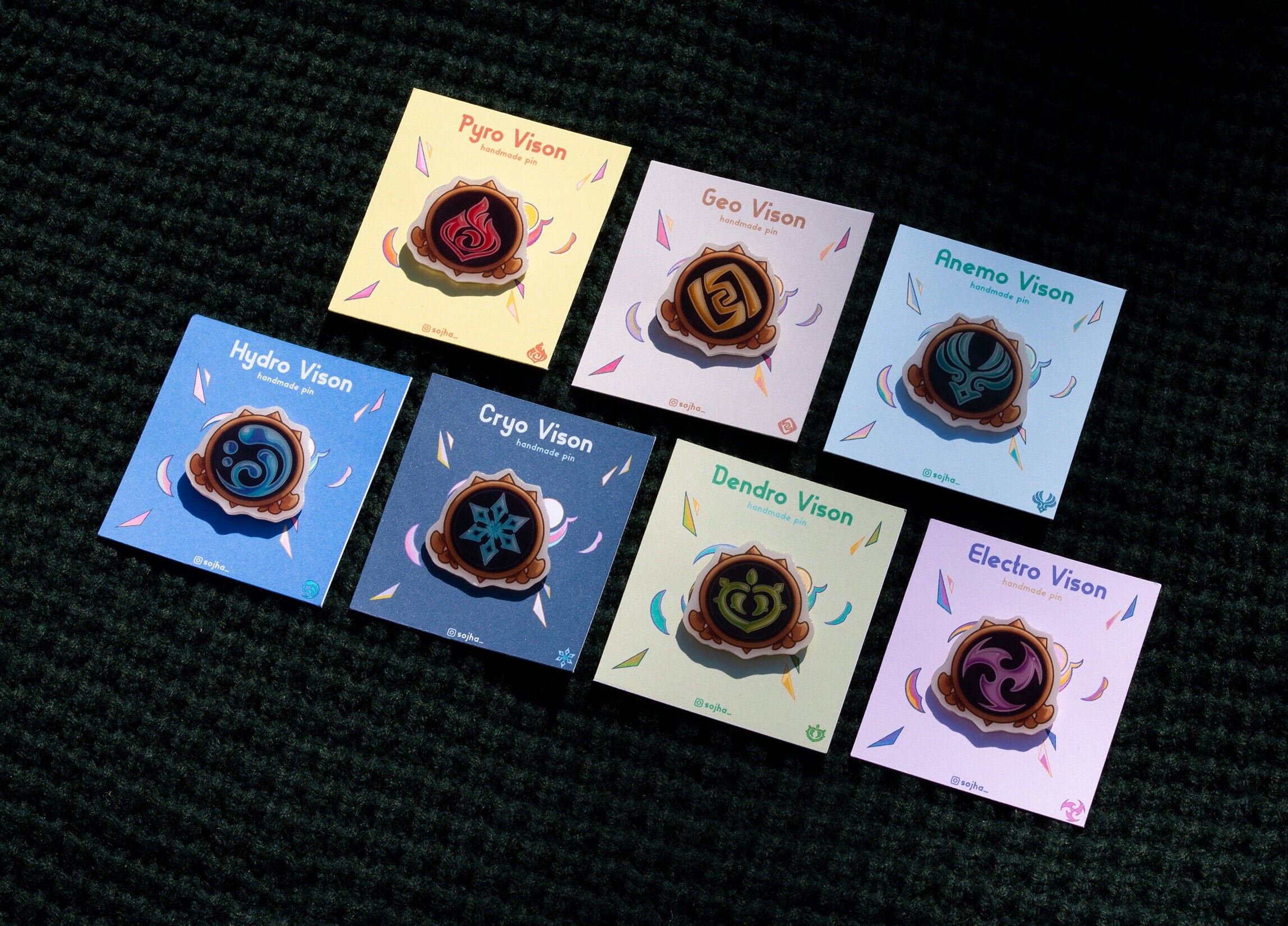Genshin Impact Vision Pin Pyro, Hydro, Cryo, Dendro, Electro, Geo ...
