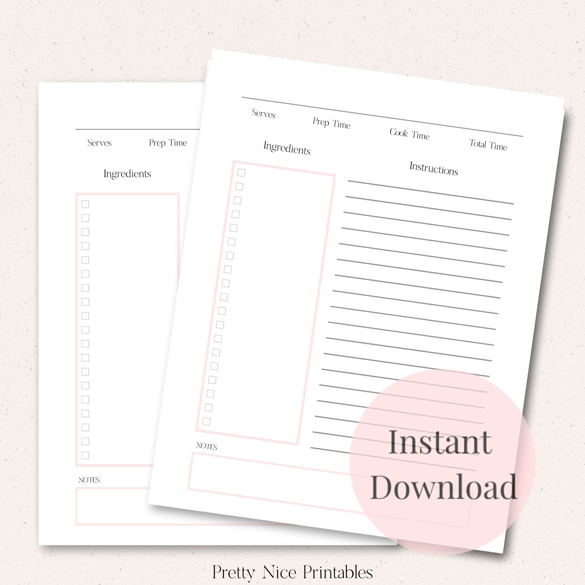 Printable Recipe Template, Blank Recipe Page, Recipe Book Template ...