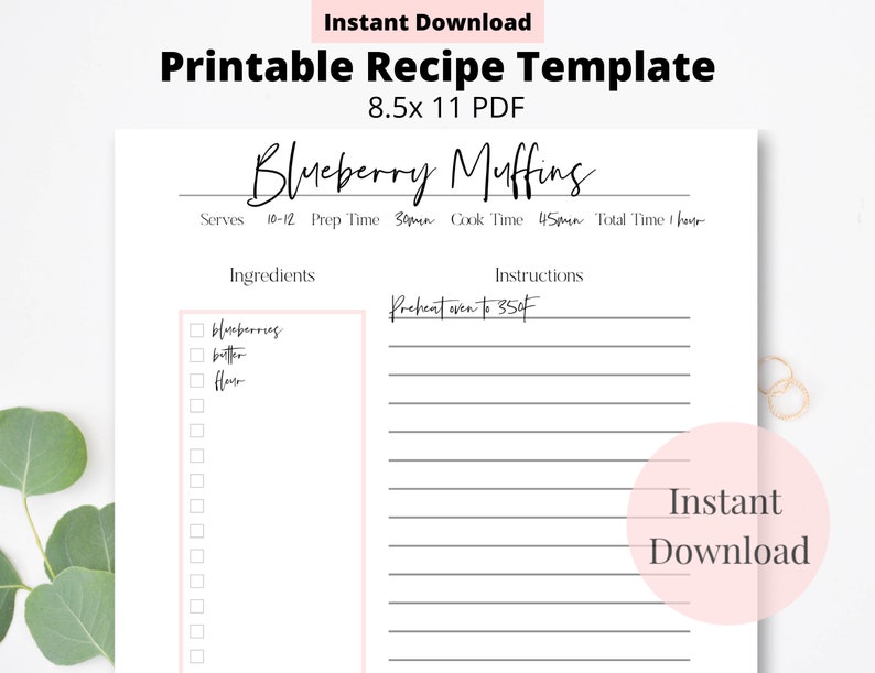 Printable Recipe Template, Blank Recipe Page, Recipe Book Template ...