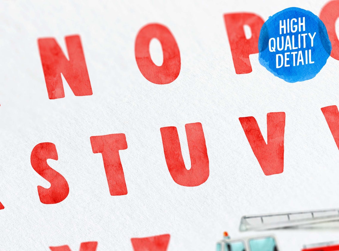 Fire Truck Alphabet Printable Watercolor Wall Art Firefighter - Etsy