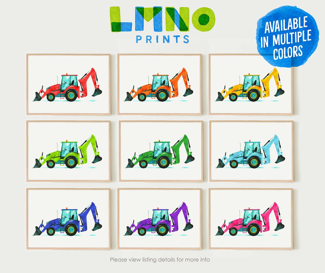 Light Blue Backhoe Printable Watercolor Art Construction | Etsy