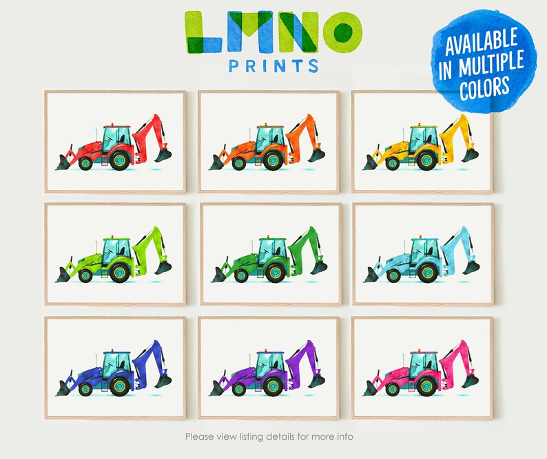 Light Blue Backhoe Printable Watercolor Art, Construction Vehicle Decor ...