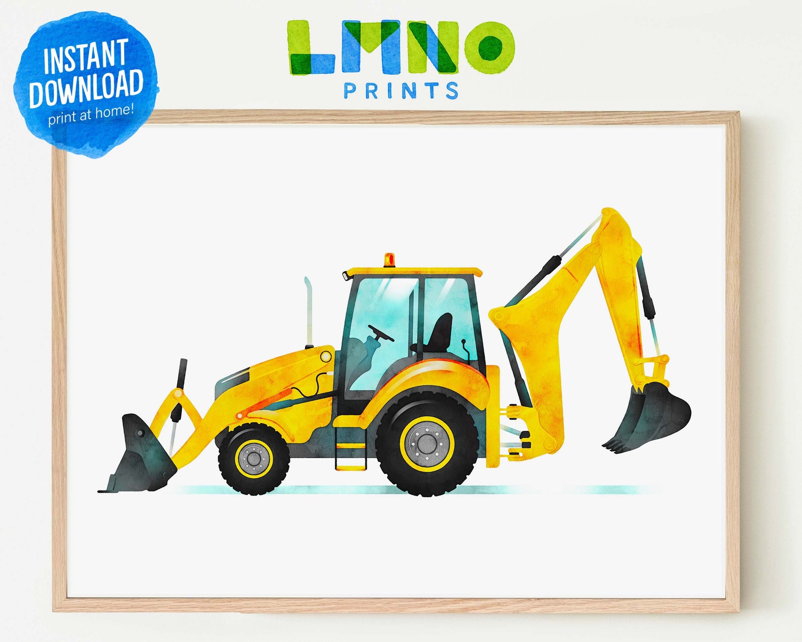 Yellow Backhoe Printable Watercolor Art Construction Vehicle - Etsy