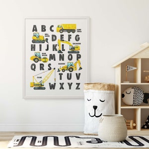 Construction Vehicle Alphabet Printable Watercolor Art, Black and ...