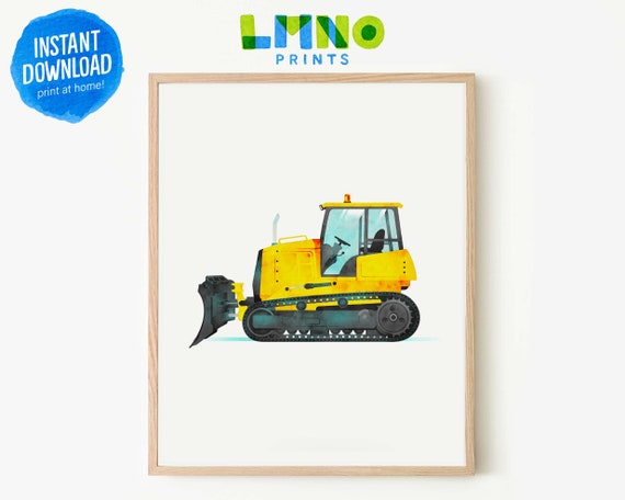 Yellow Bulldozer Printable Watercolor Art Vertical | Etsy