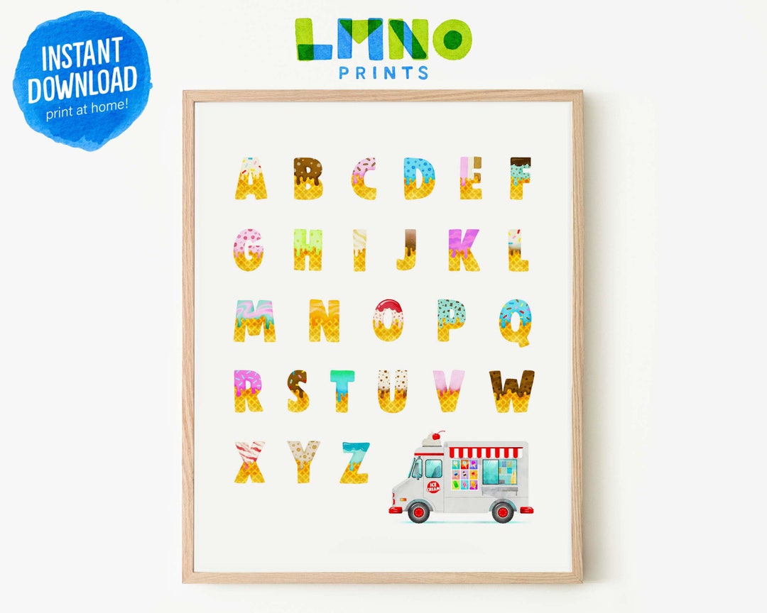 Ice Cream Truck Alphabet Printable Watercolor Art, Cute and Fun Letter ...