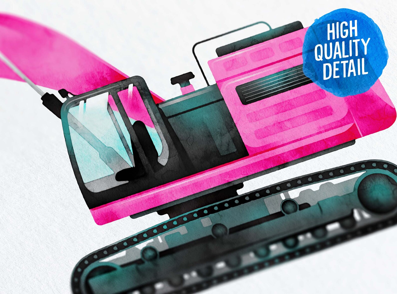 Pink Excavator Printable Watercolor Art Construction Vehicle - Etsy Denmark