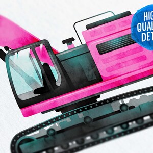 Pink Excavator Printable Watercolor Art, Construction Vehicle Decor for ...