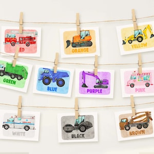 Color Learning Flashcards With Construction Trucks and Rescue Vehicles ...