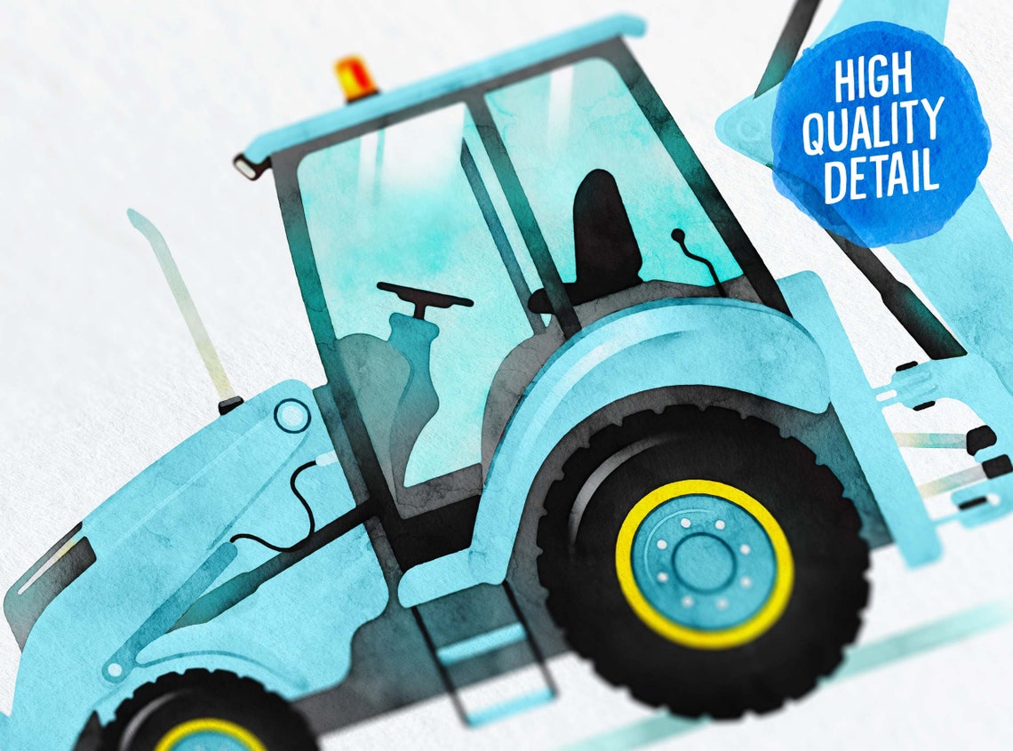 Light Blue Backhoe Printable Watercolor Art Construction | Etsy