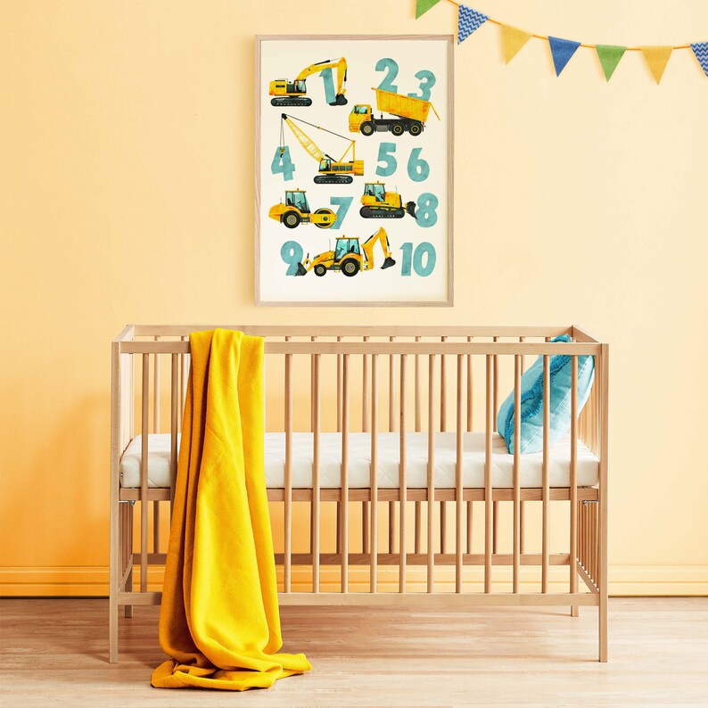 Construction Vehicle Numbers Printable Watercolor Art Truck | Etsy