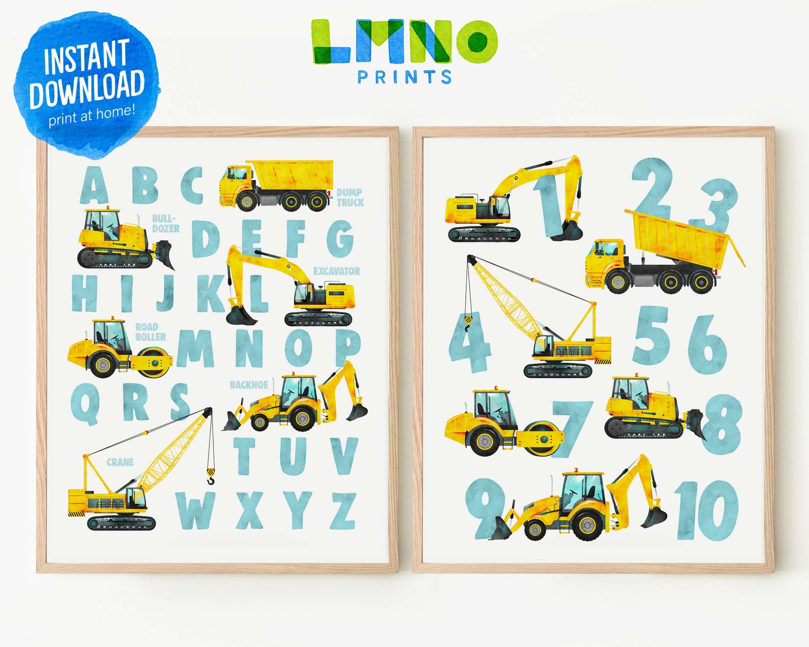 Set of 2 Construction Vehicle Alphabet and Numbers Printable - Etsy