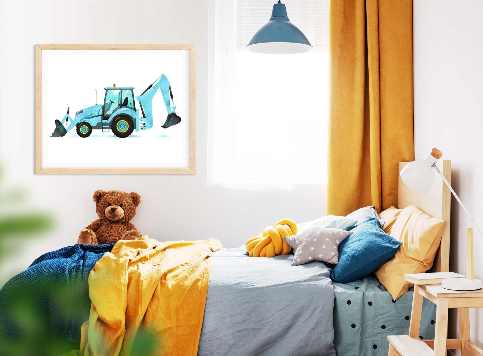 Light Blue Backhoe Printable Watercolor Art Construction | Etsy